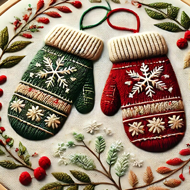 Winter Mittens Embroidery Pattern: Snowflake Floral Design (PDF Pattern ...