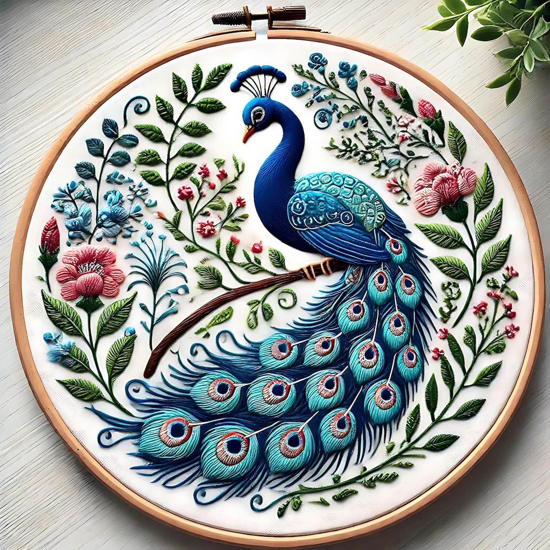 Peacock Embroidery Pattern: Modern Floral Design (PDF Pattern) - Etsy