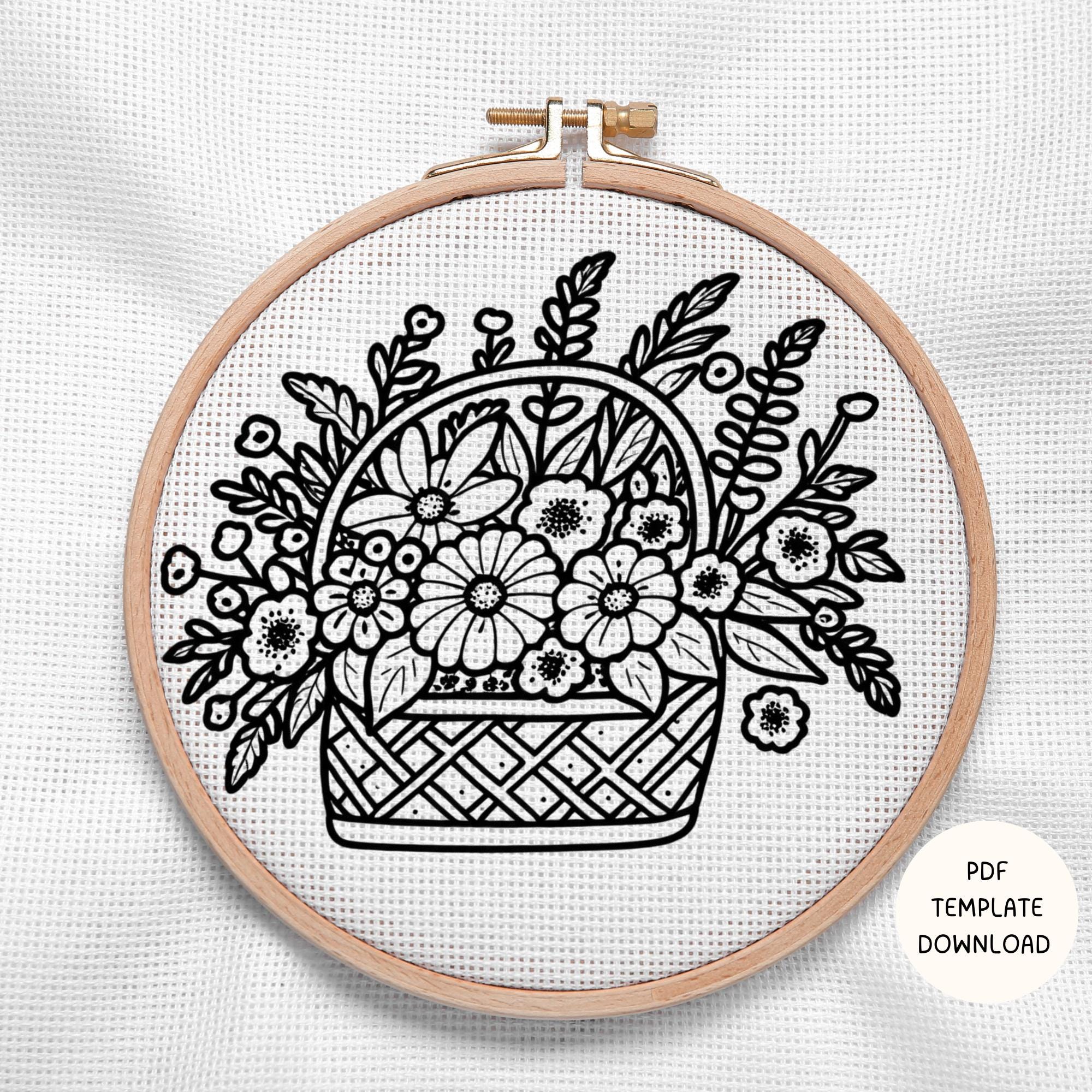 Flower Basket PDF Embroidery Pattern, Basket of Flowers, Floral Basket ...