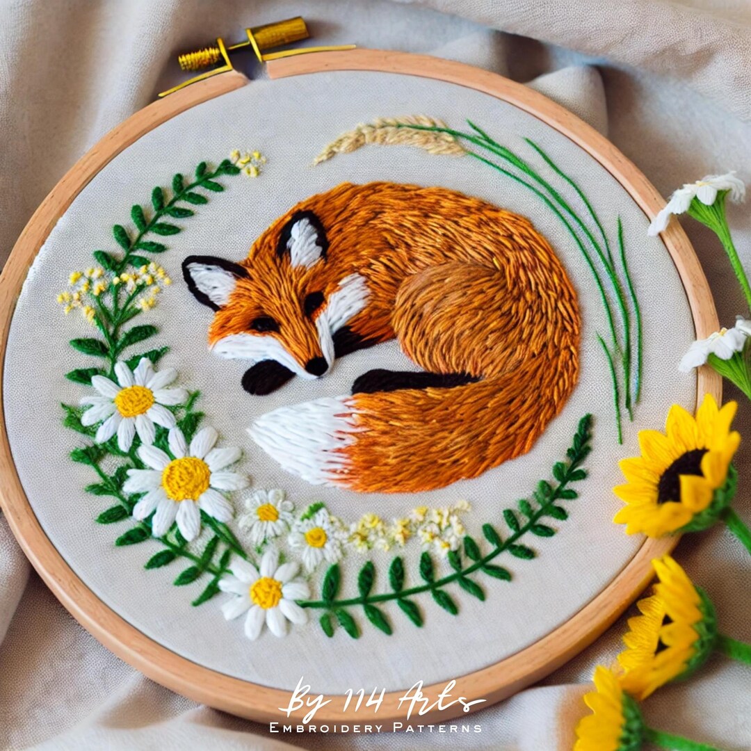 Fox Hand Embroidery Digital Pattern , Beginner-friendly Embroidery ...