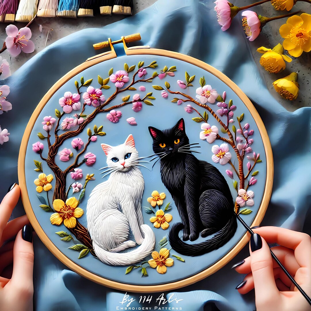 Cats Embroidery Pattern Pdf, Instant PDF Download, Embroidery Art ...