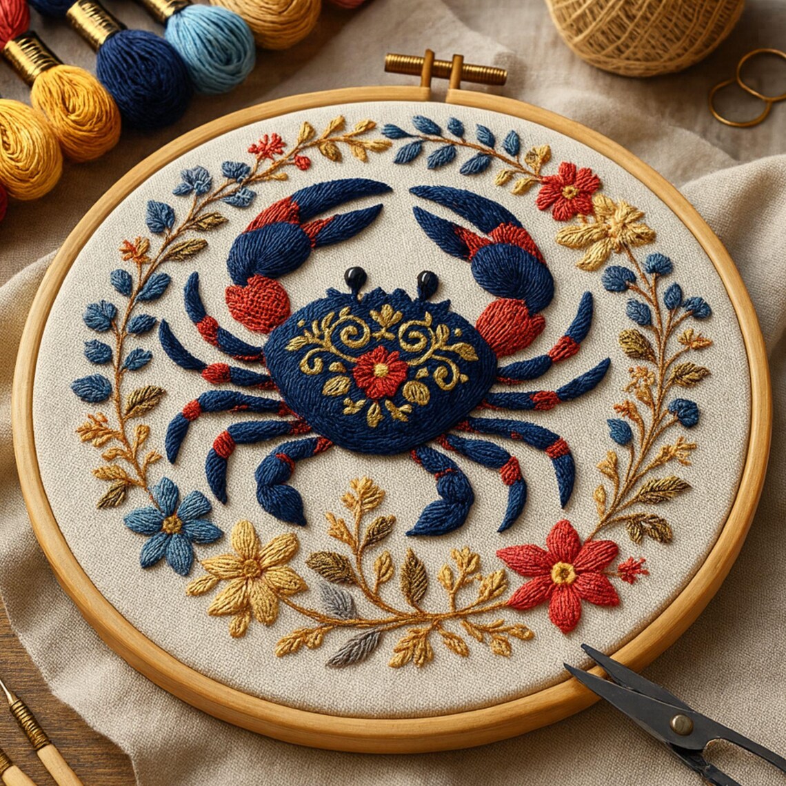 Crab Floral Embroidery Pattern • Modern Beginner Needlepoint (PDF ...