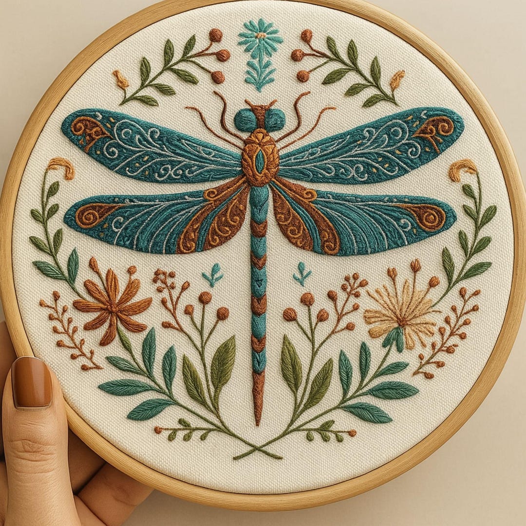 Dragonfly Hand Embroidery Pattern: Botanical Hoop Art (PDF Digital ...