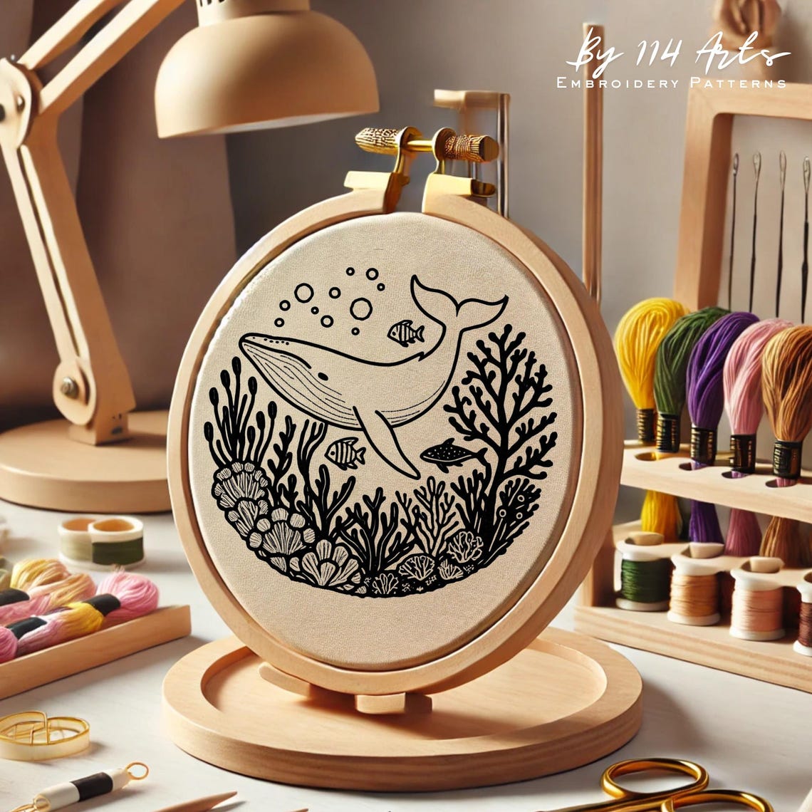 Whale Embroidery Pattern: Ocean Wildlife, Floral Design (PDF Pattern ...