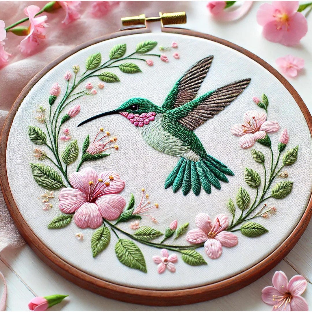Spring Hummingbird Hand Embroidery Pattern: DIY Wildlife Art (PDF ...