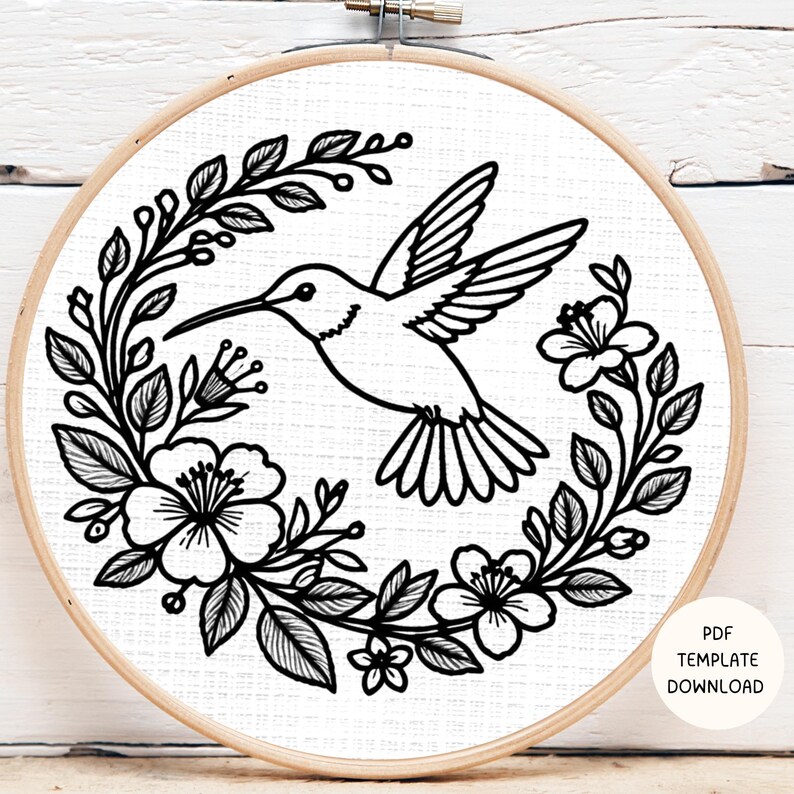 Spring Hummingbird Hand Embroidery Pattern, Hummingbird Pattern, Spring ...