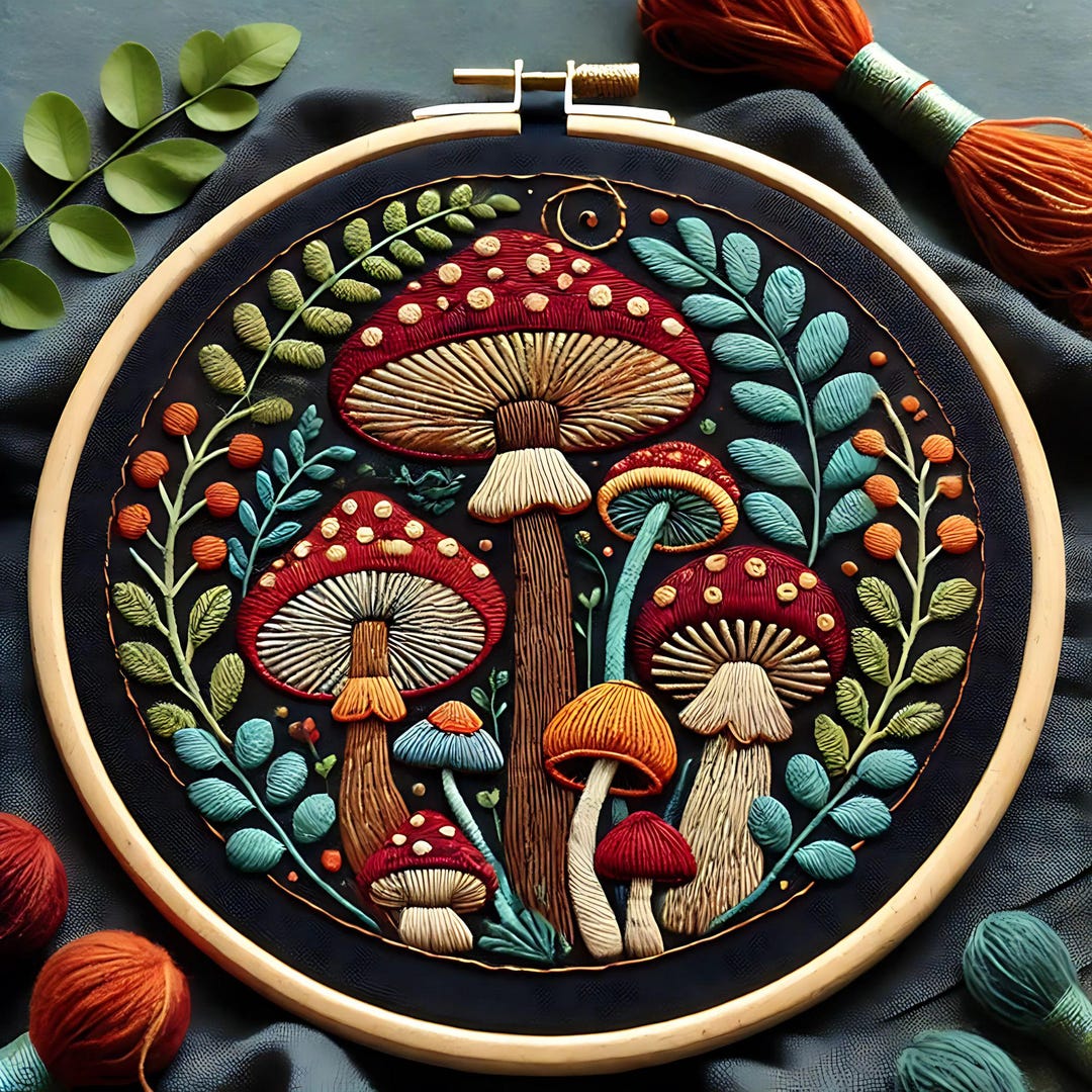 Mushrooms L Embroidery Kits Pdf, Whimsical Mushroom Embroidery Kit on ...