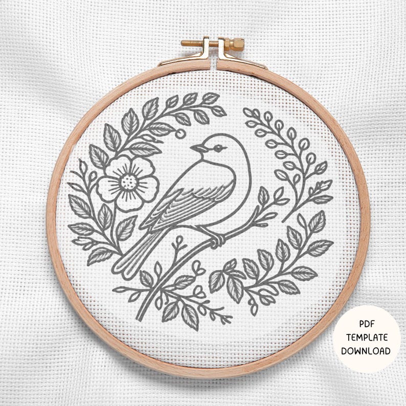 Blue Bird Embroidery Pattern: Floral Beginner DIY (PDF Pattern) - Etsy