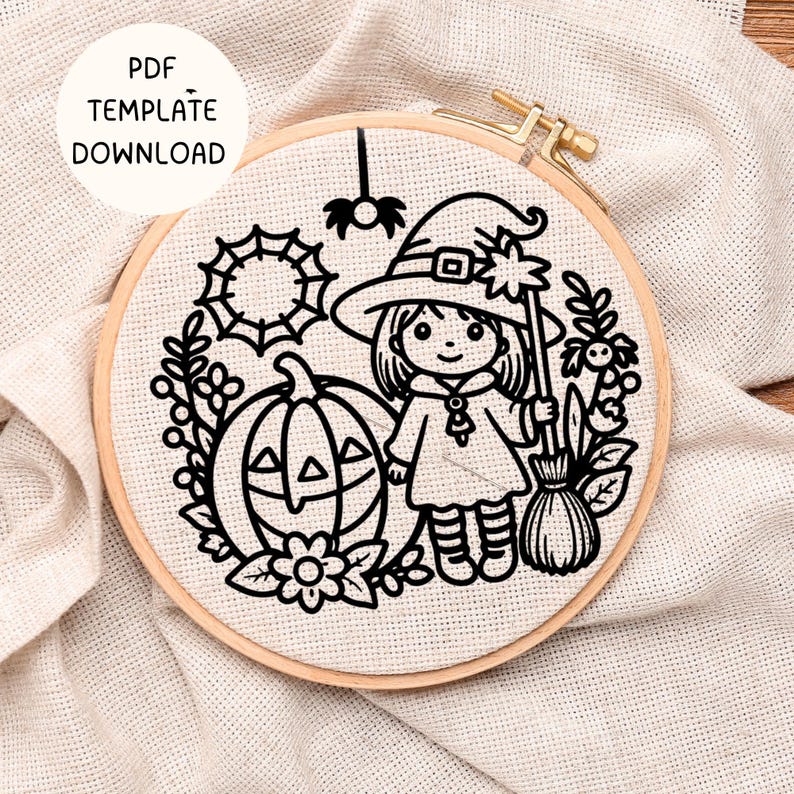 Halloween Hand Embroidery Pattern, Autumn Embroidery Pattern, Halloween ...