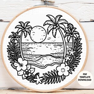 Tropical Paradise Embroidery Design: Palm Trees, Ocean Waves, and ...