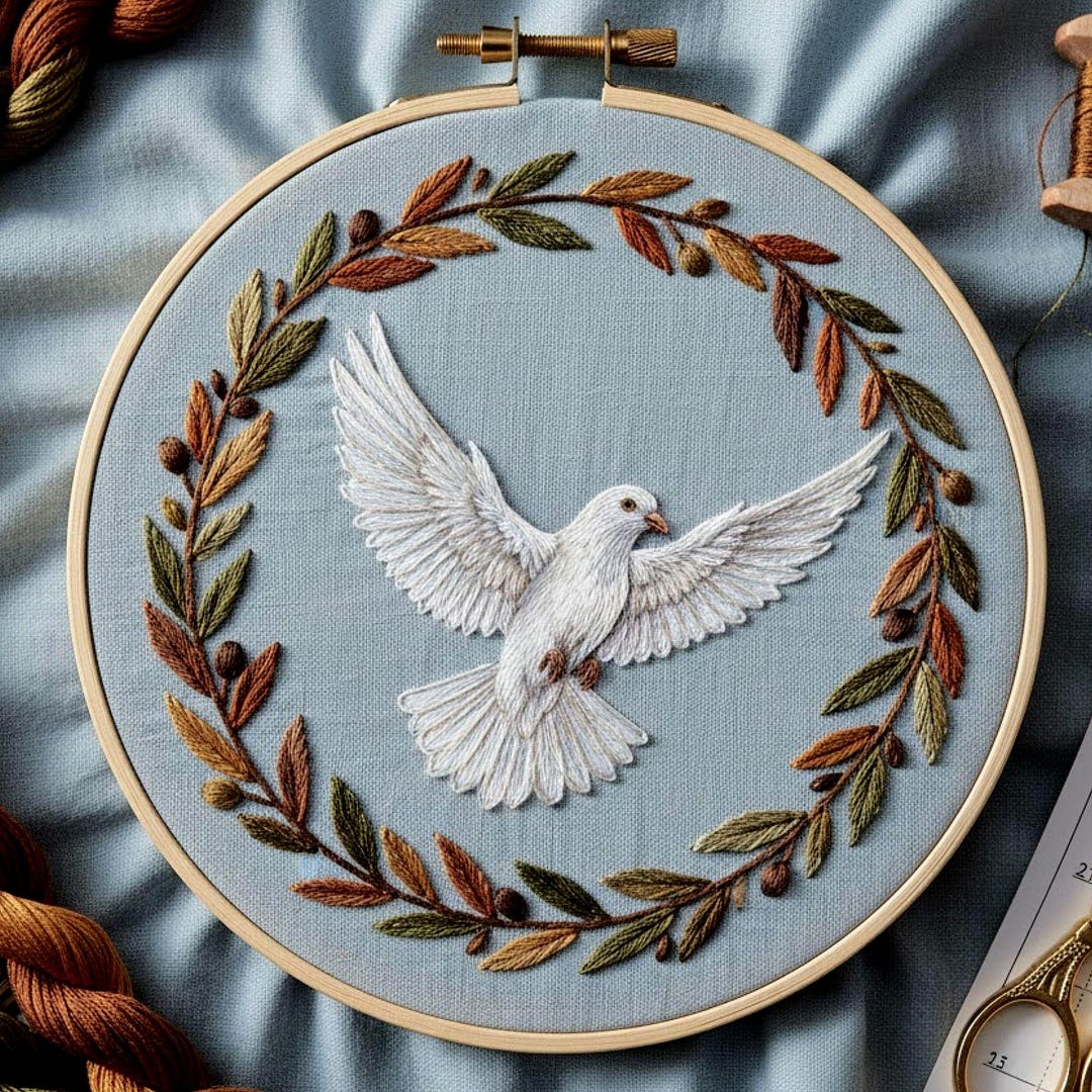 White Dove Wreath Embroidery Pattern – Vintage Floral Hoop Art Design ...