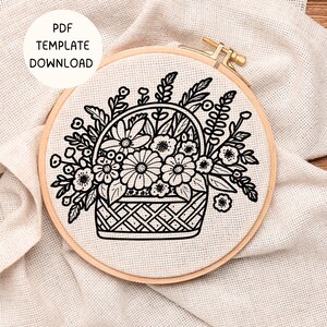 Flower Basket PDF Embroidery Pattern, Basket of Flowers, Floral Basket ...