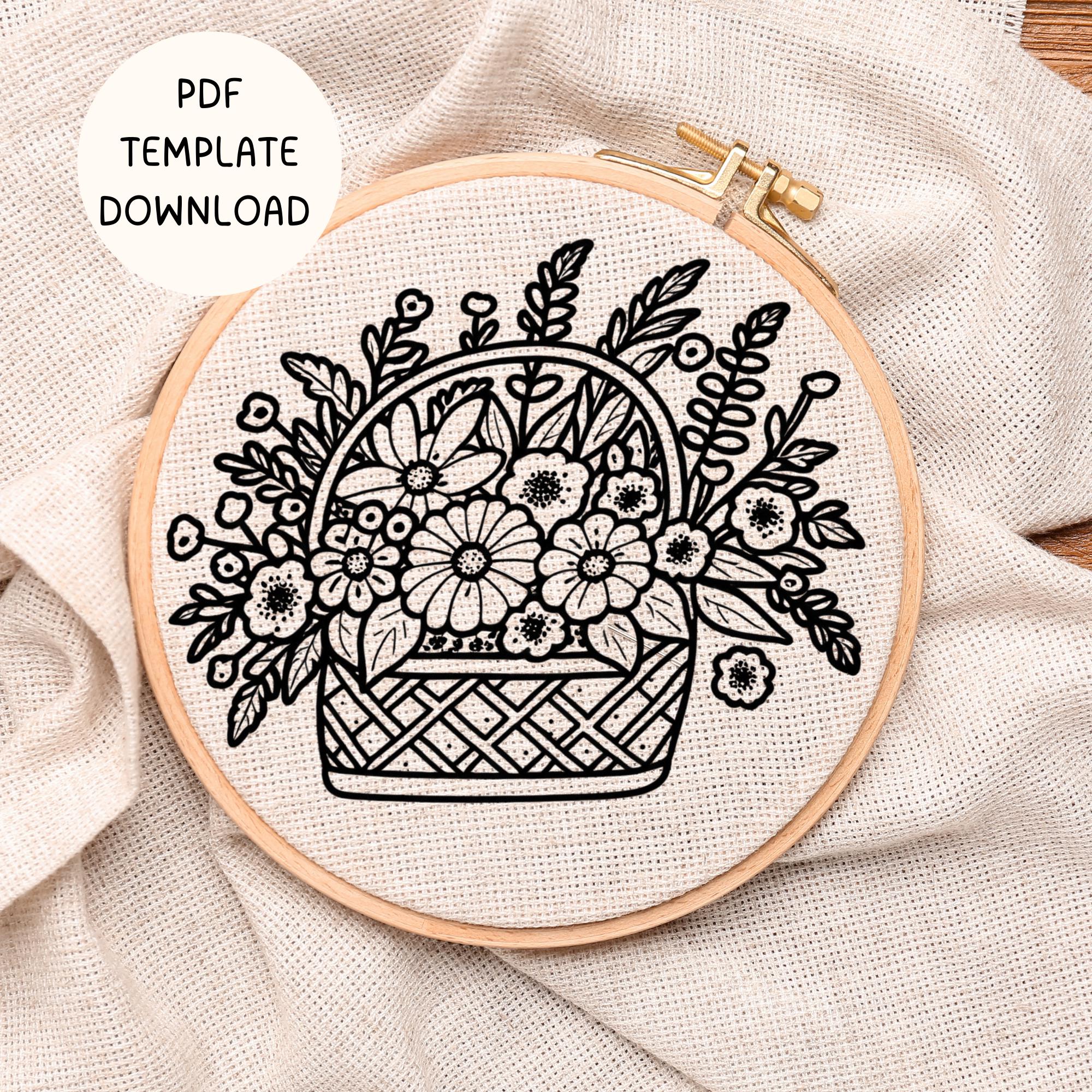 Flower Basket PDF Embroidery Pattern, Basket of Flowers, Floral Basket ...