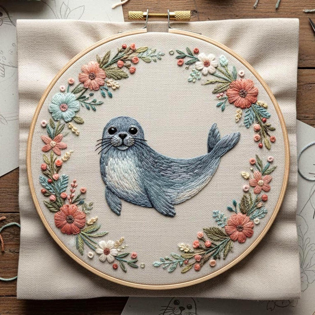 Seal Floral Wreath Embroidery – Vintage Hand Hoop Art (PDF Pattern - Etsy