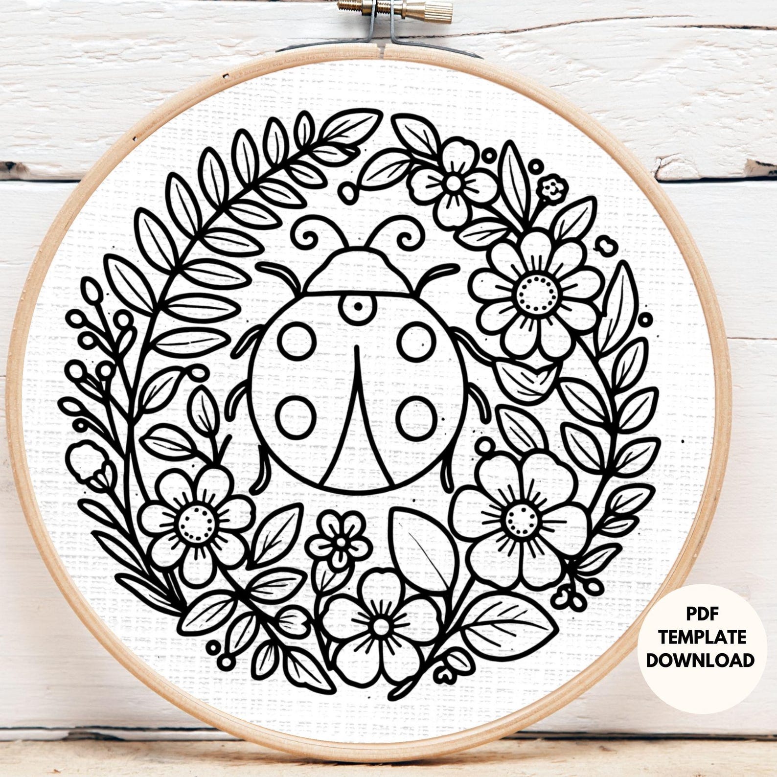 Charming Ladybug Embroidery Pattern With Floral Wreath,download Digital ...