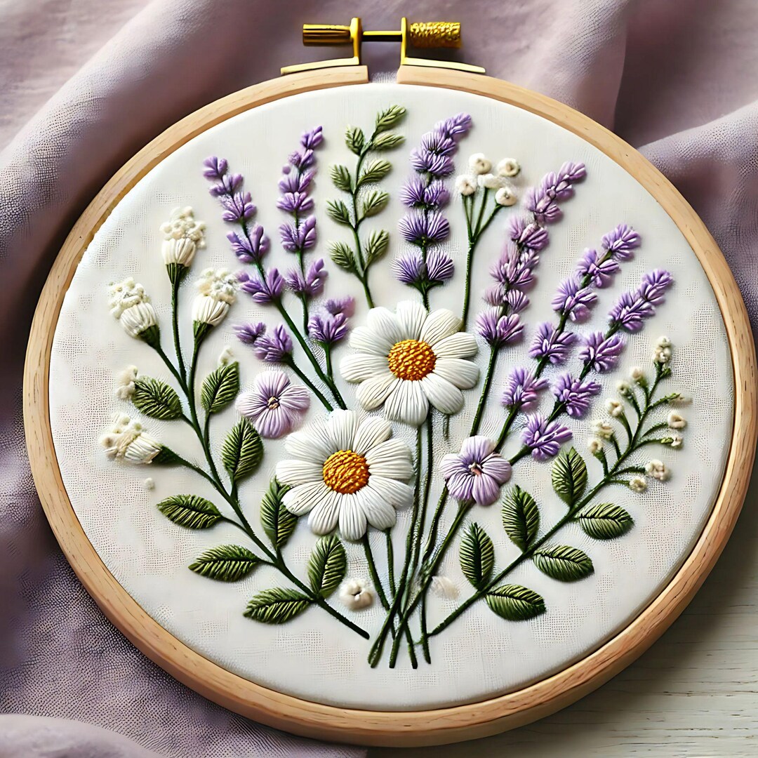 Elegant Floral Embroidery Kit With Lavender and Daisies ,perfect ...