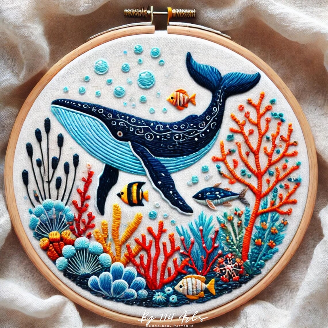 Whale Embroidery Pattern: Ocean Wildlife, Floral Design (PDF Pattern ...