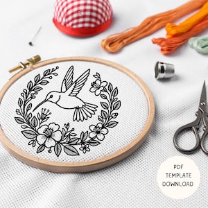 Spring Hummingbird Hand Embroidery Pattern, Hummingbird Pattern, Spring ...