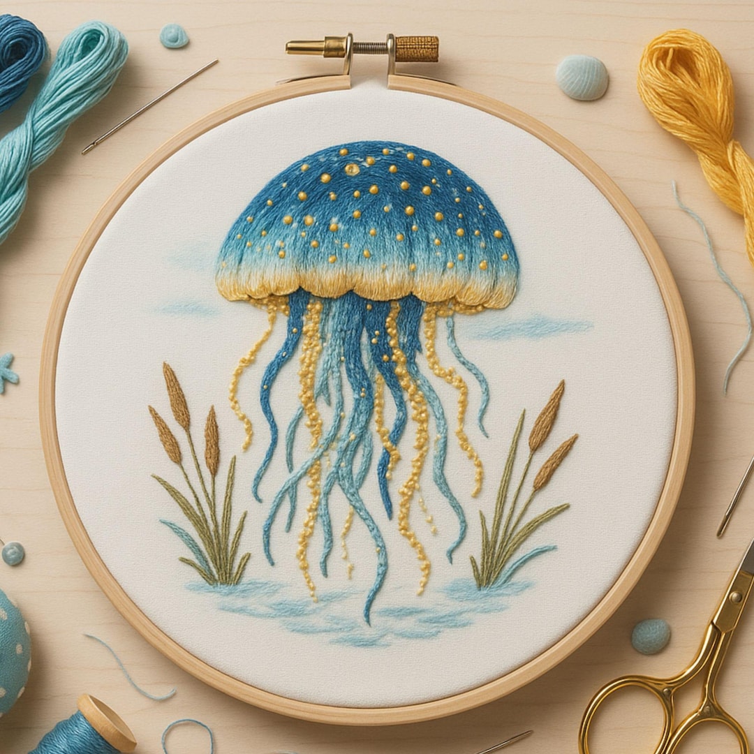 Watercolor Jellyfish Embroidery Pattern | Coastal Hoop Art (PDF Pattern ...