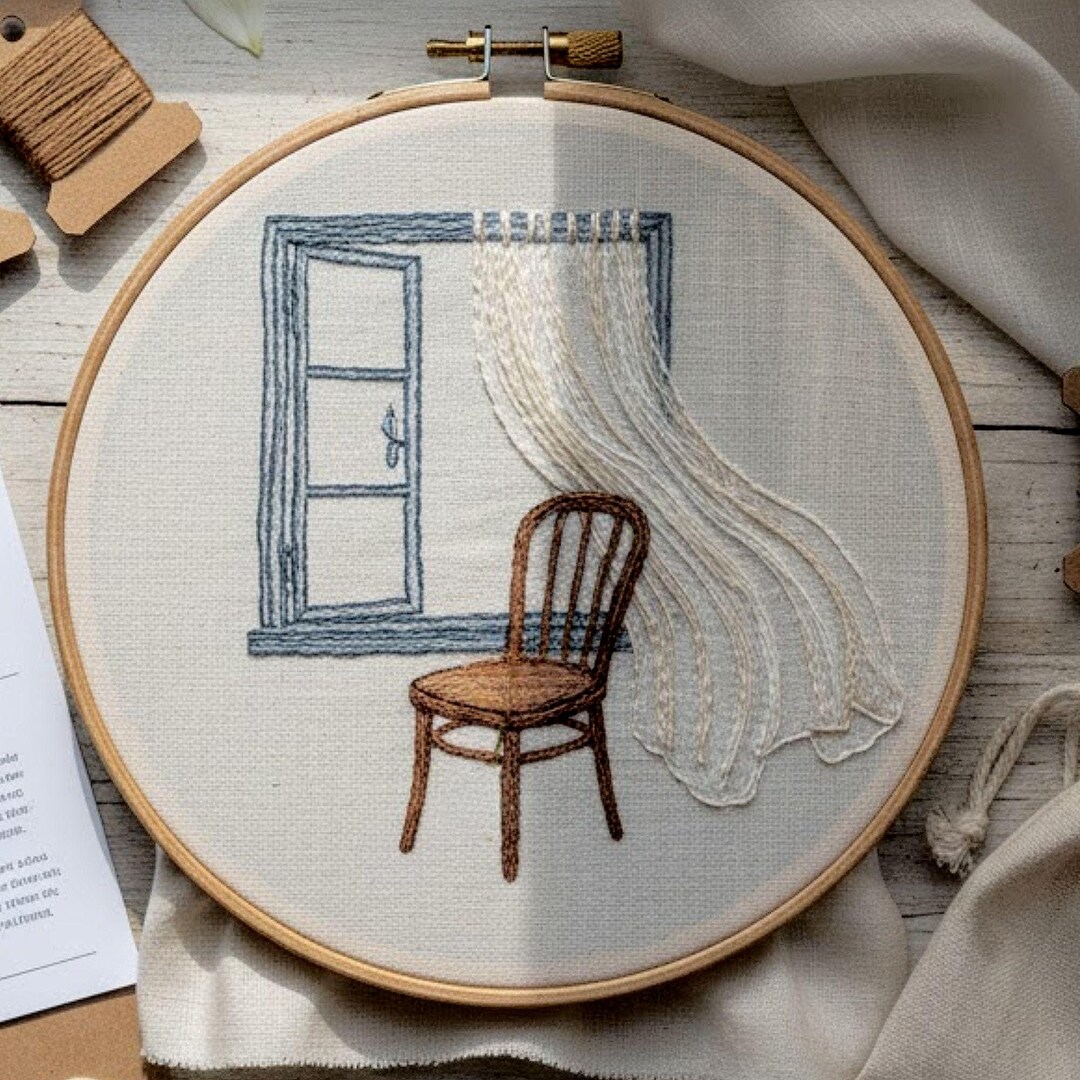 Vintage Interior Hand Embroidery Pattern, Chair Window Hoop Art ...