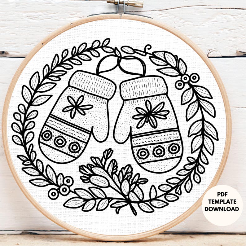 Winter Mittens Embroidery Pattern: Snowflake Floral Design (PDF Pattern ...