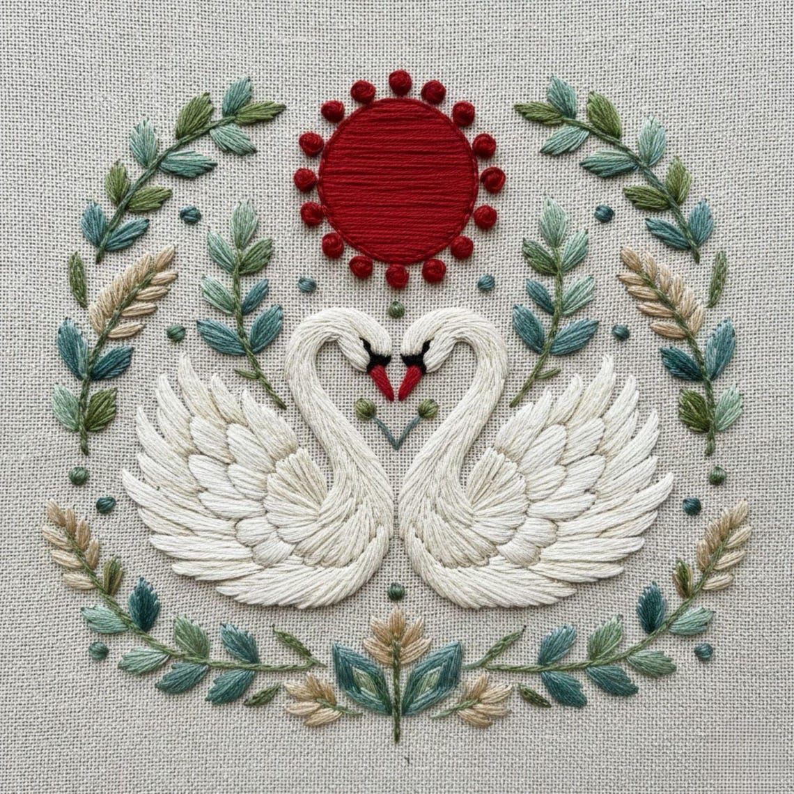 Two Swans Floral Wreath Hand Embroidery Pattern | Beginner Hoop Art ...