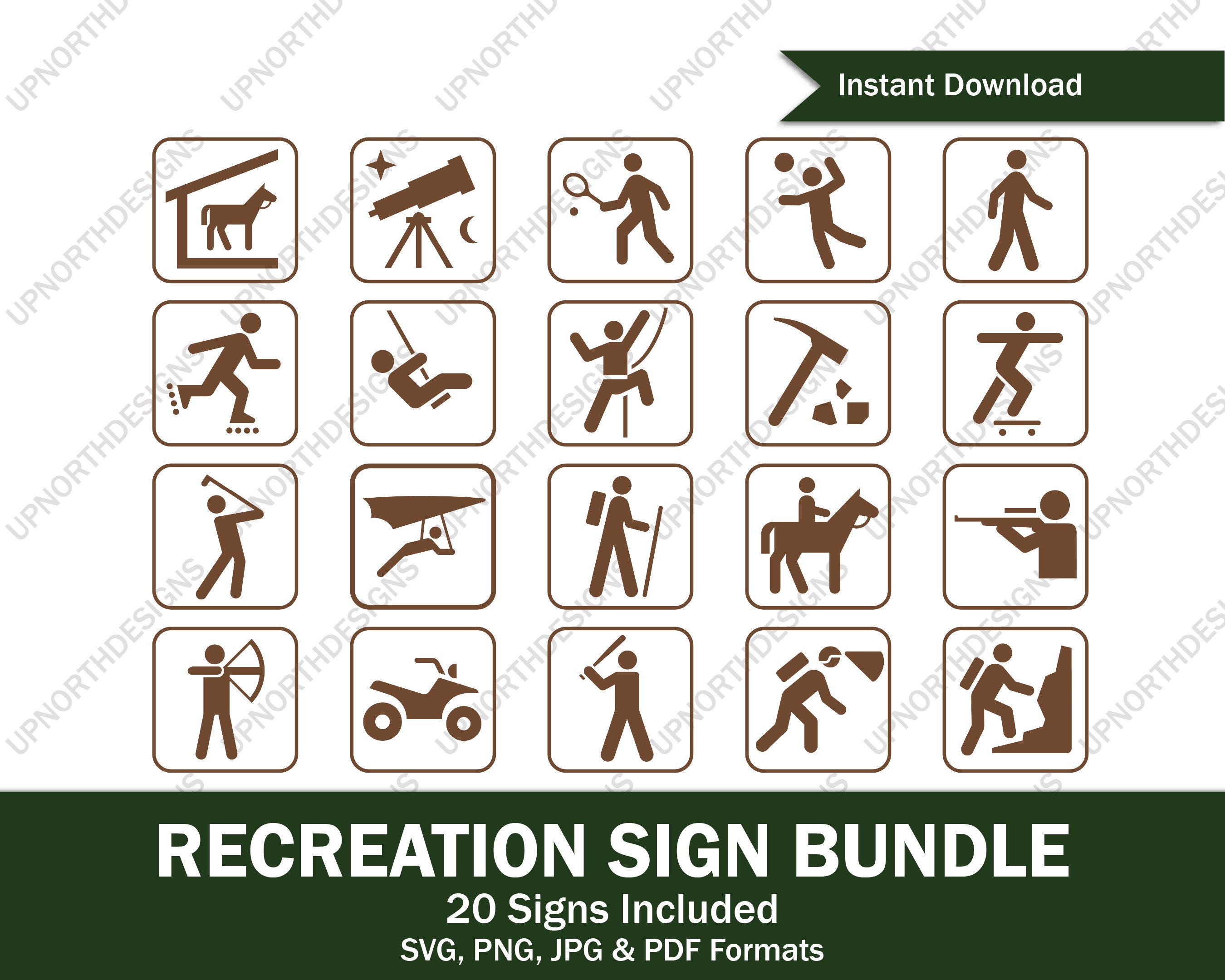 National Park Sign Recreation Symbols Brown SVG Bundle, Hiking Climbing ...