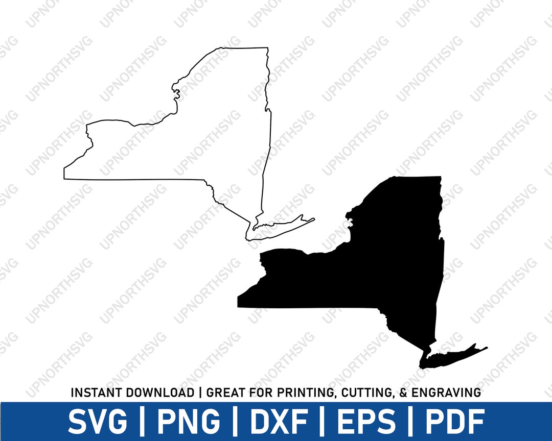 New York Outline & Silhouette Shape SVG File | NY Vector Map | USA ...