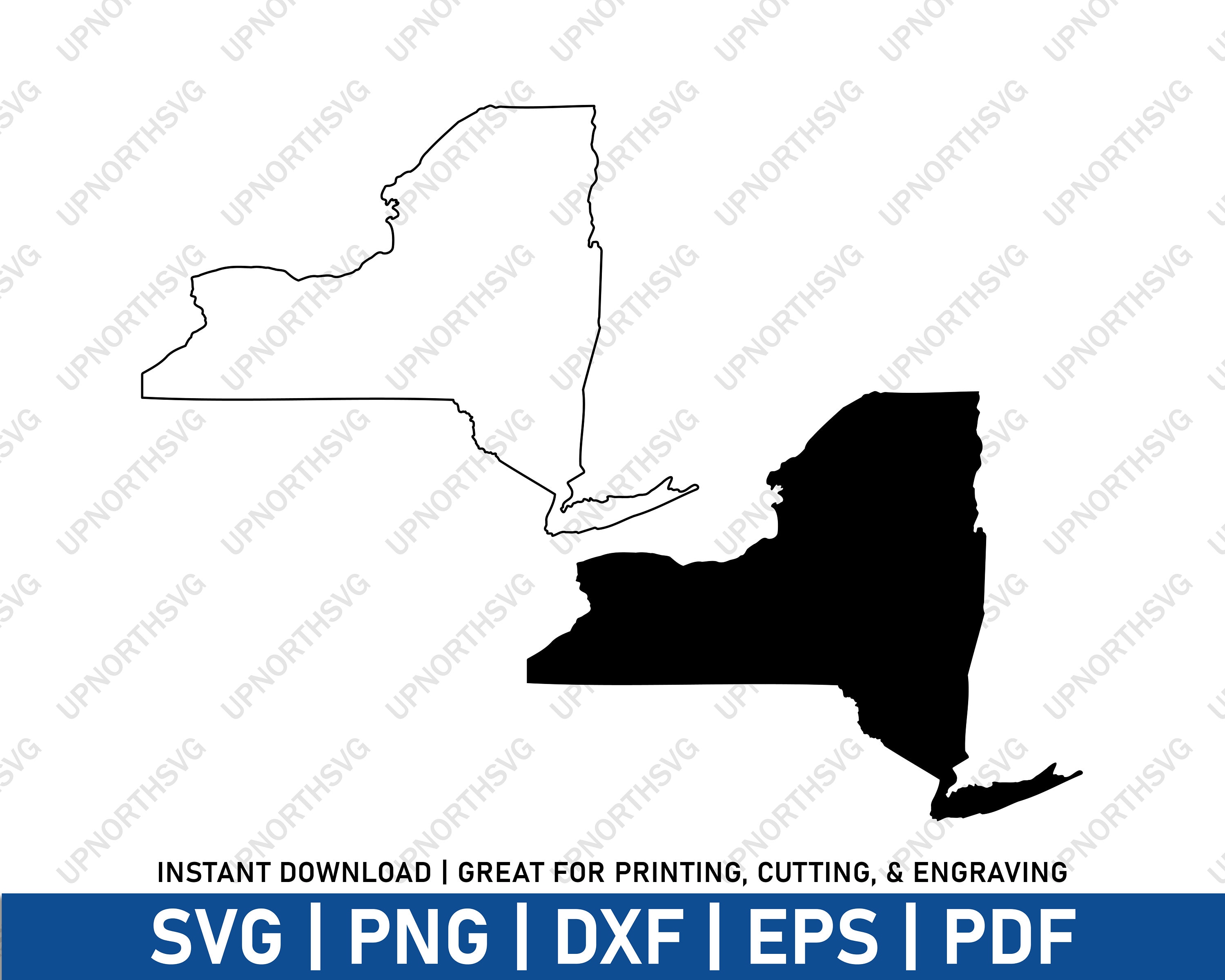 New York Outline & Silhouette Shape SVG File NY Vector Map USA State ...