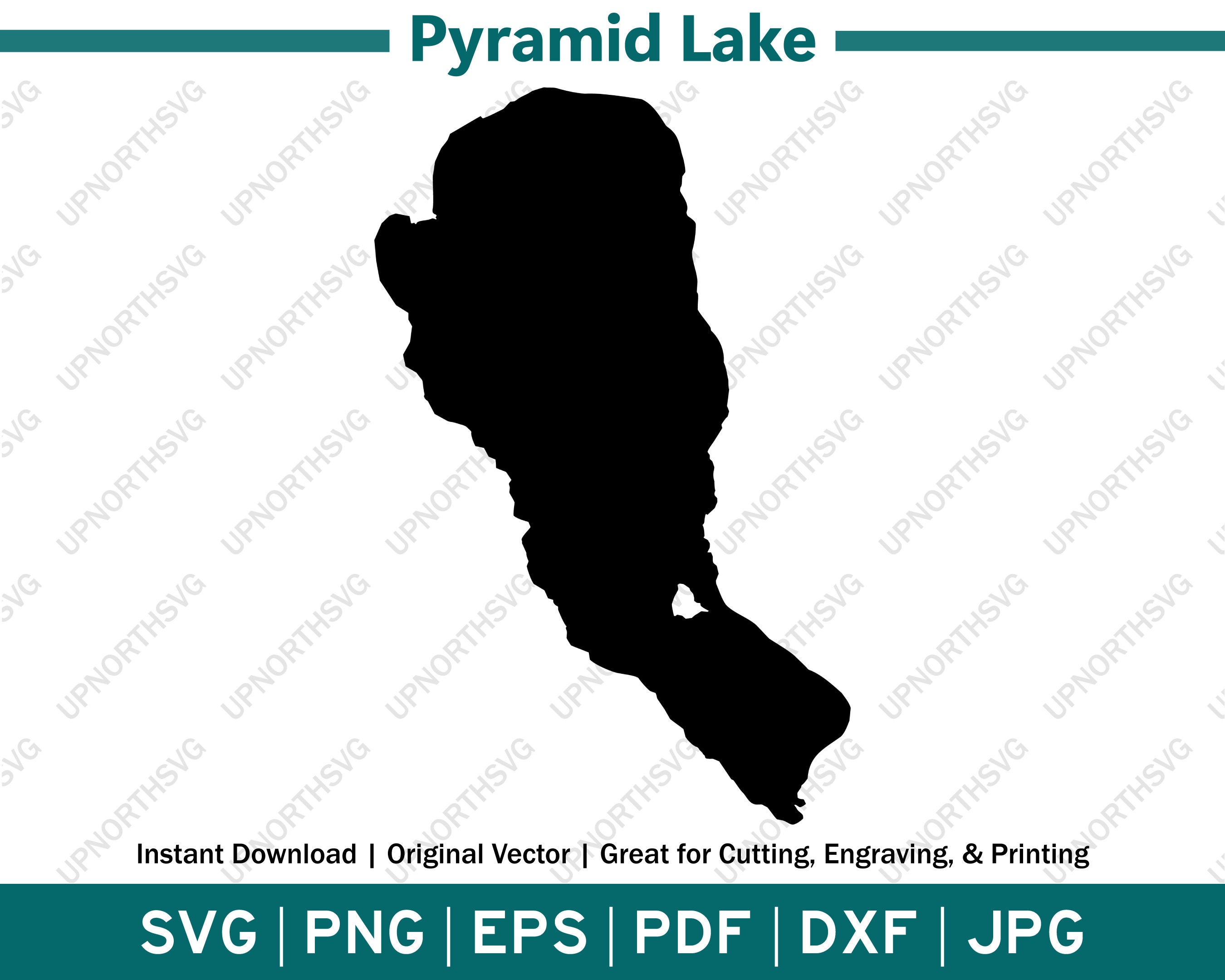 Pyramid Lake Nevada Map Silhouette Vector Map Outline Cut, Engrave, or ...