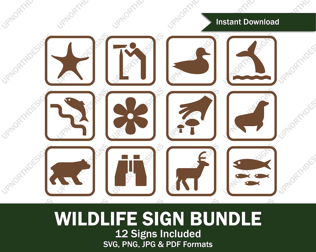 National Park Wildlife Symbols Brown SVG Bundle, Bear, Fish, Whale ...