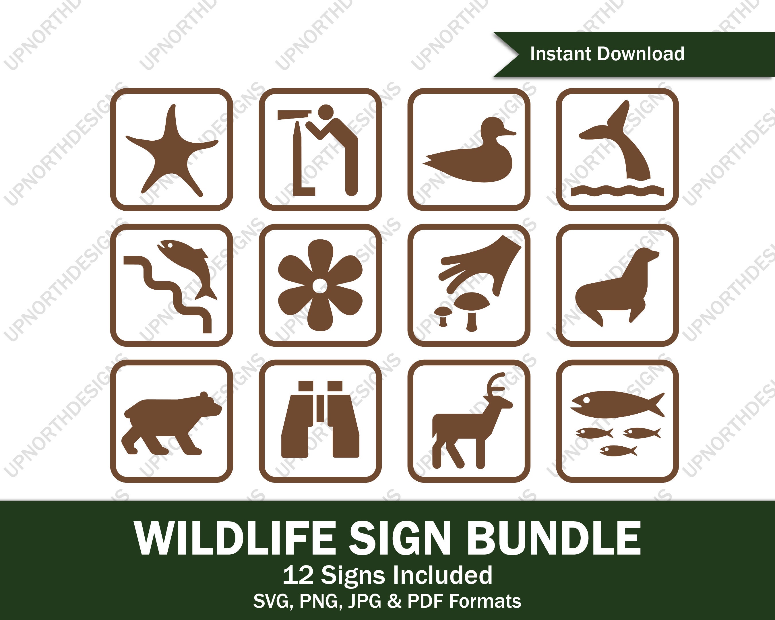National Park Wildlife Symbols Brown SVG Bundle, Bear, Fish, Whale ...