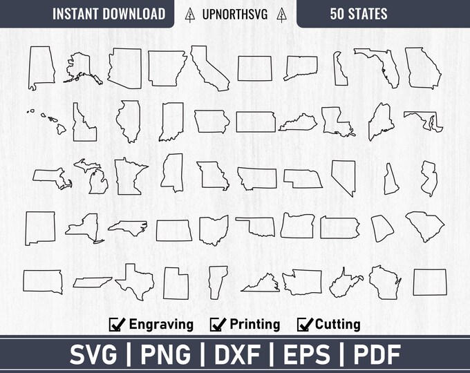 Simple State Outlines 50 Individual Shapes | United States of America ...