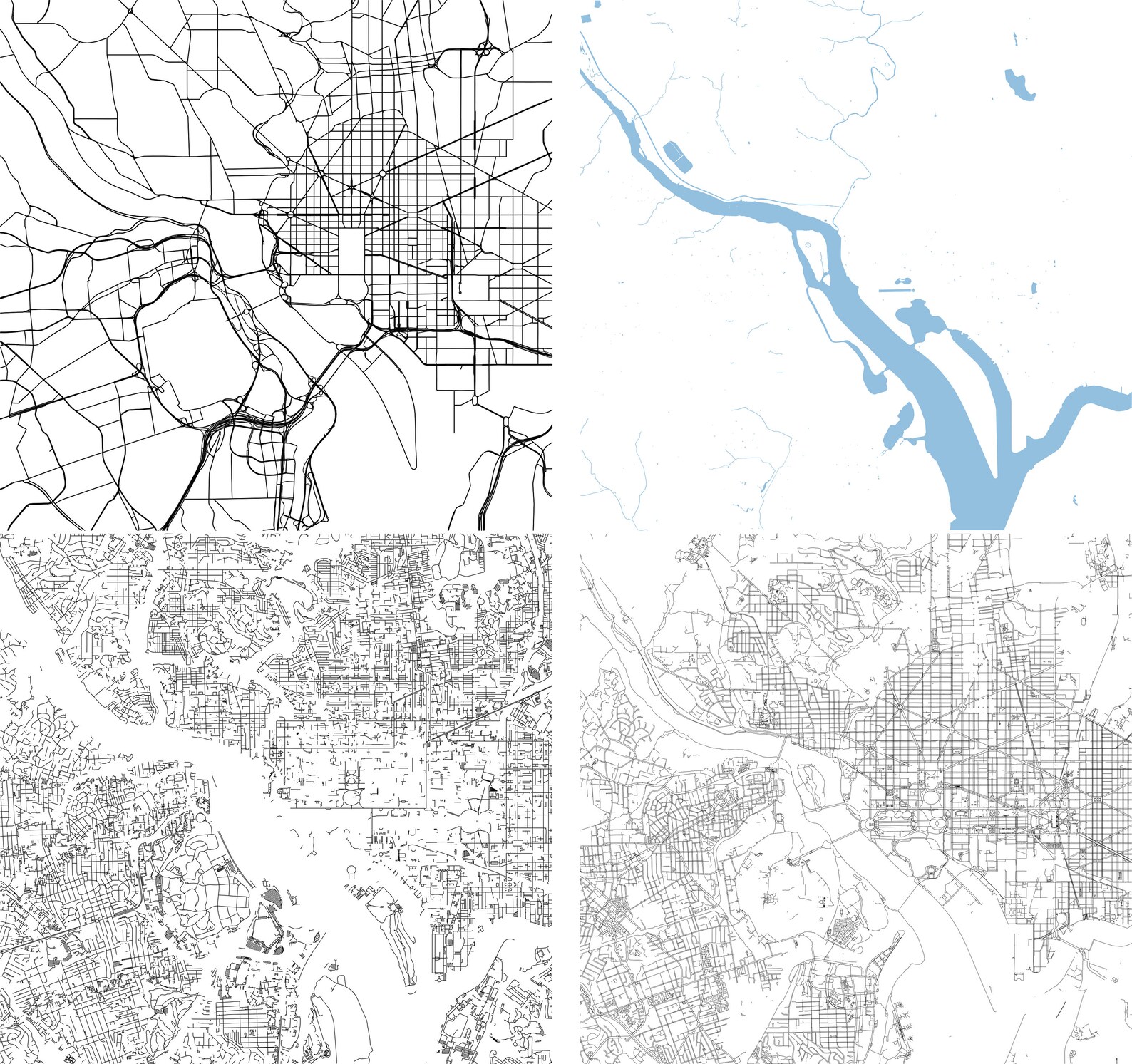 Washington DC Roads & Water SVG Multi-layer Map Streets Capital Vector ...