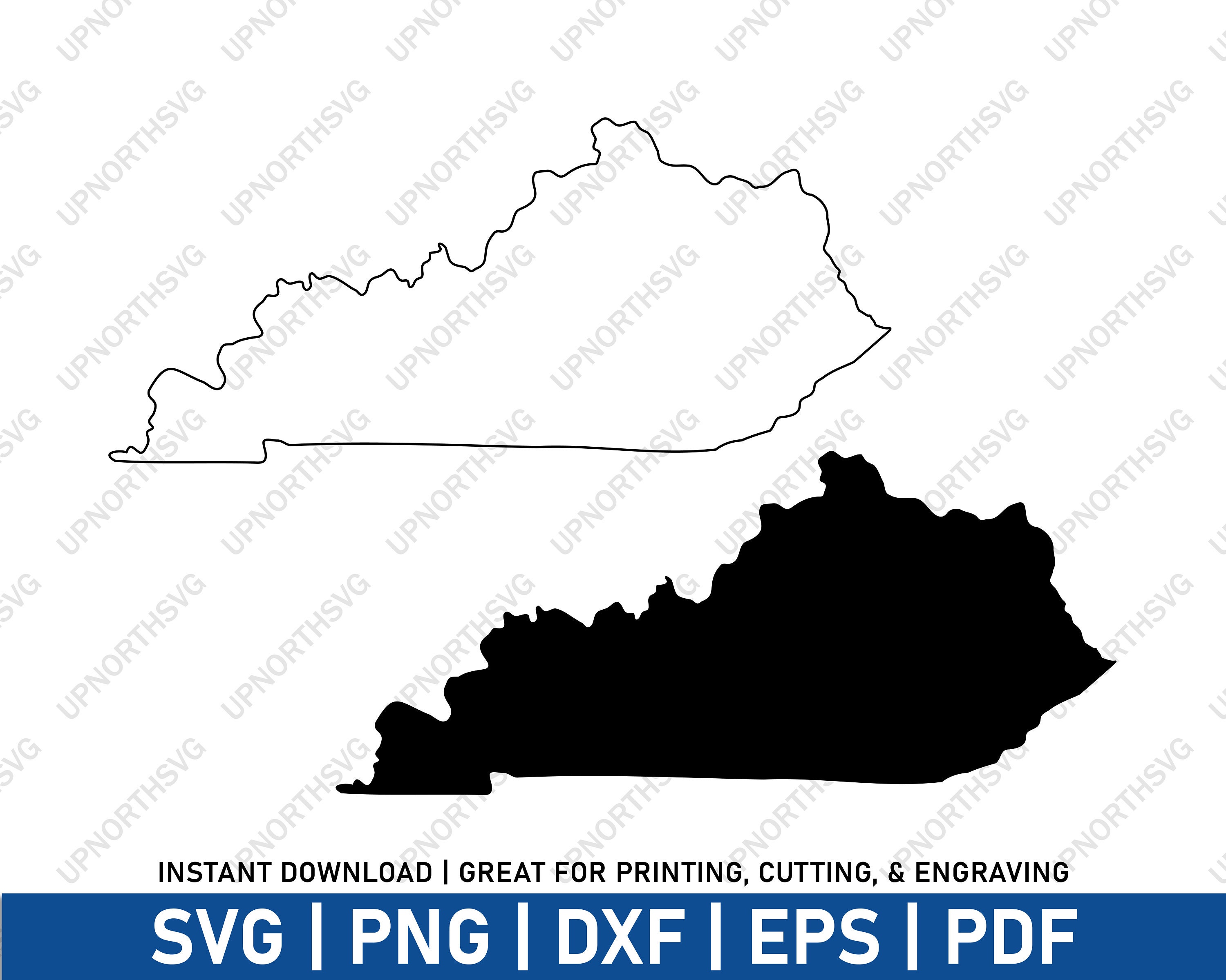 Kentucky Outline & Silhouette Shape SVG File Simple KY Vector Map USA ...