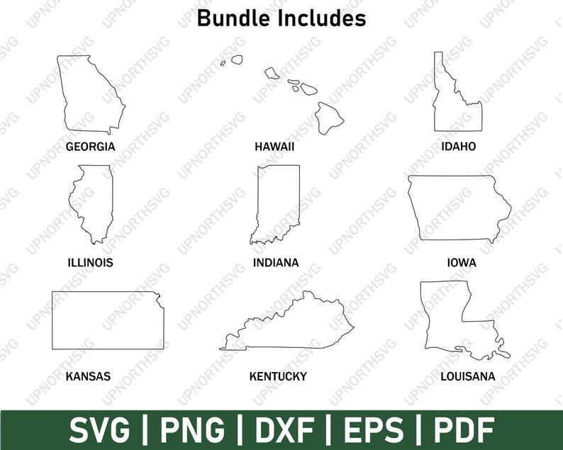 Simple State Outlines 50 Individual Shapes | United States of America ...