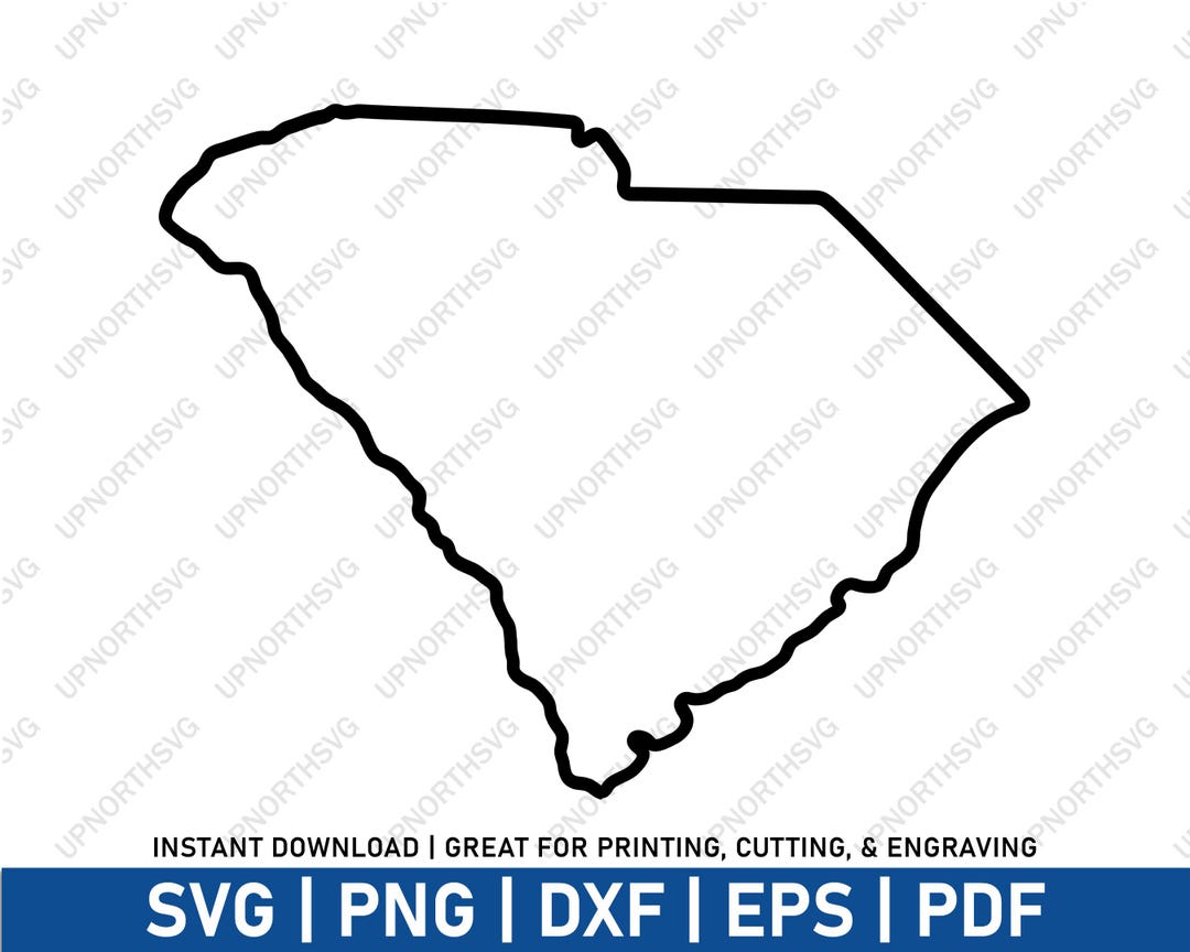 Simple South Carolina Wide Border Outline Svg | SC Vector Map | USA ...