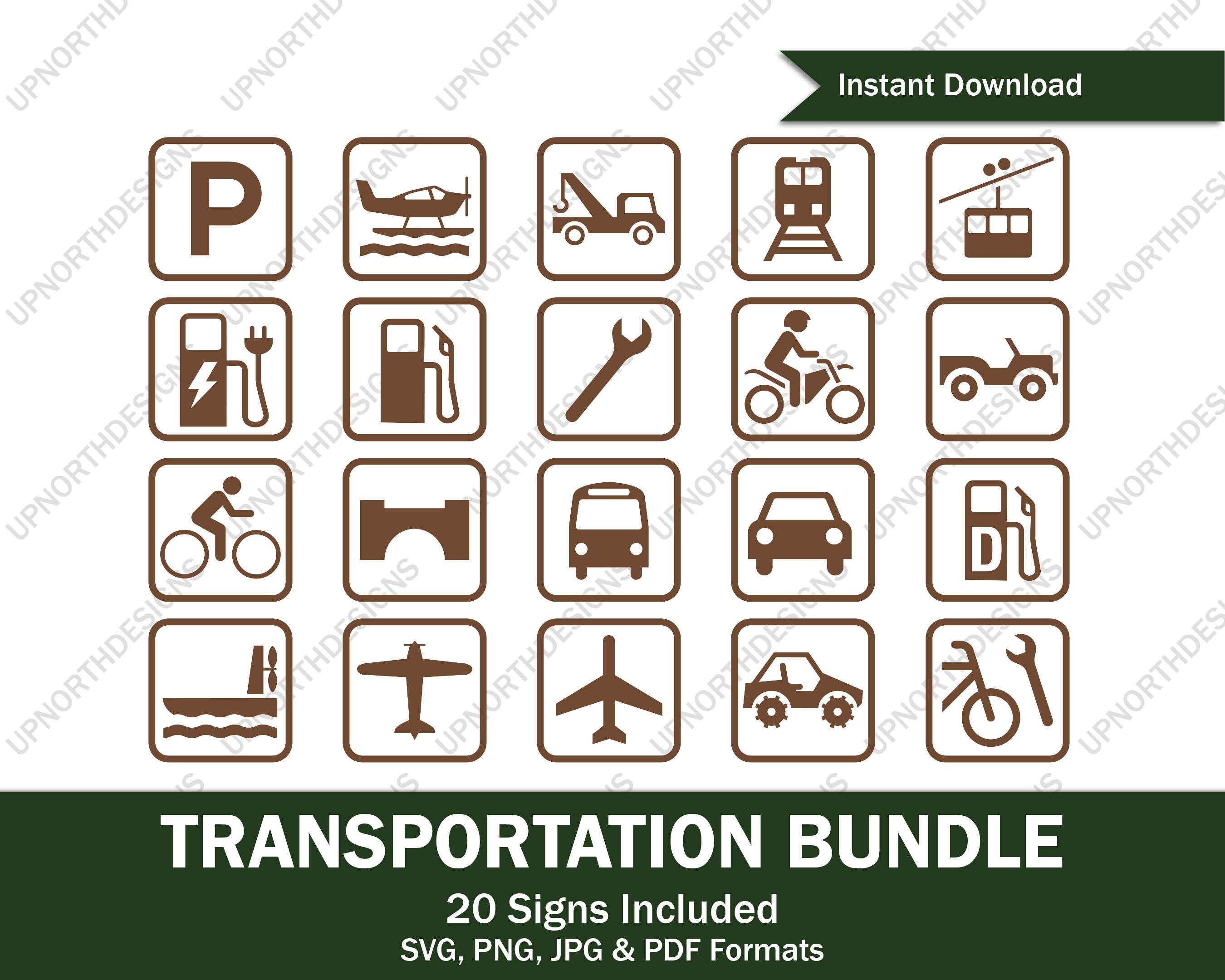 Transportation Recreation National Park Symbols SVG| Plane, Train, Bike ...