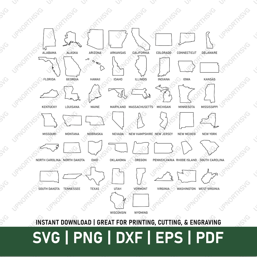 Simple State Outlines 50 Individual Shapes | United States of America ...