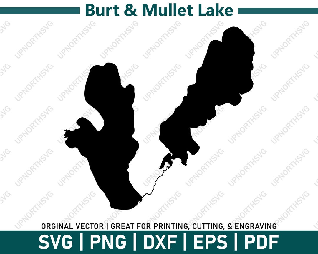 Burt & Mullet Lake Michigan Silhouette Map | SVG Vector Graphic File ...