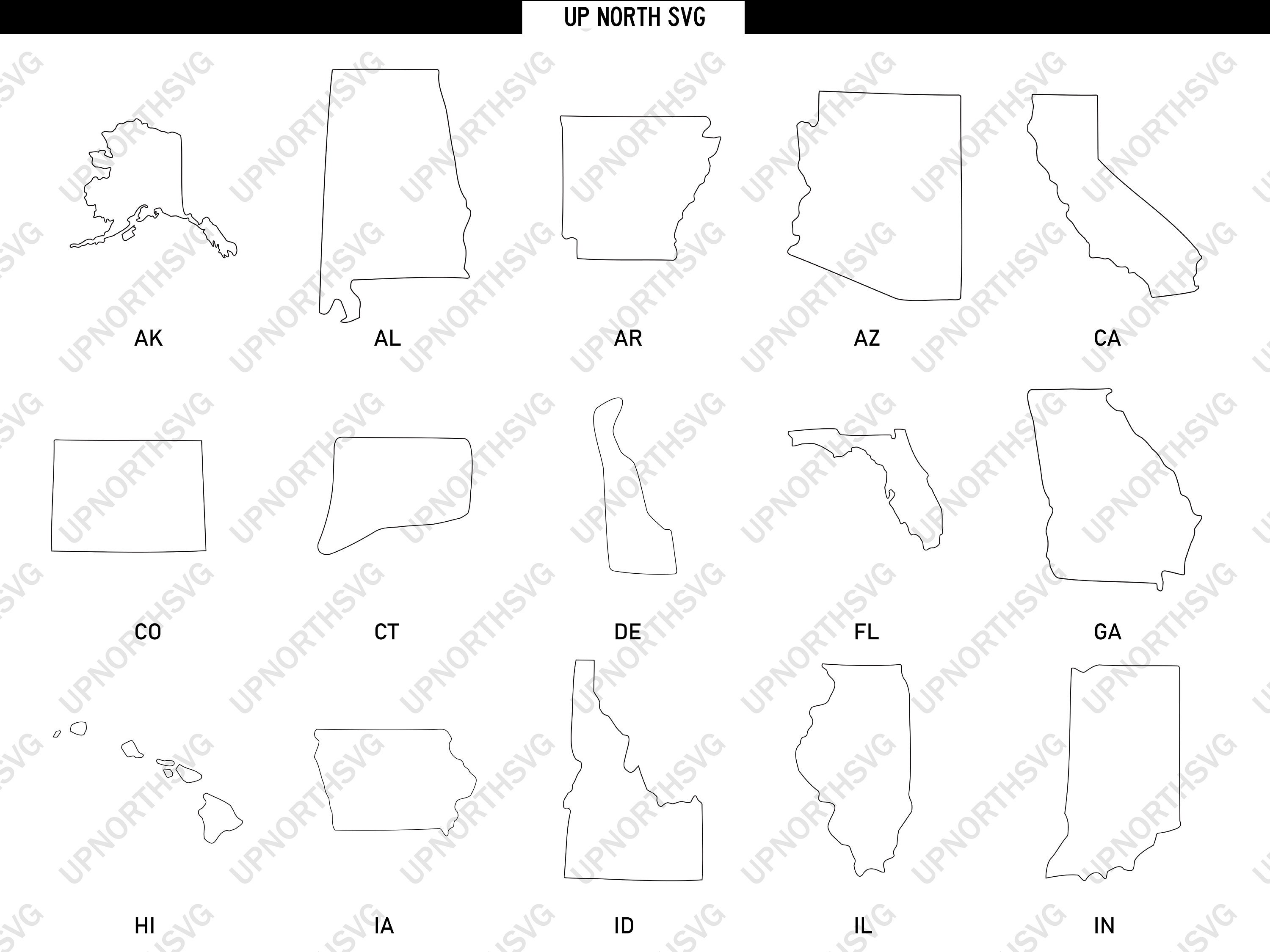Simple State Outlines 50 Individual Shapes United States of America Map ...
