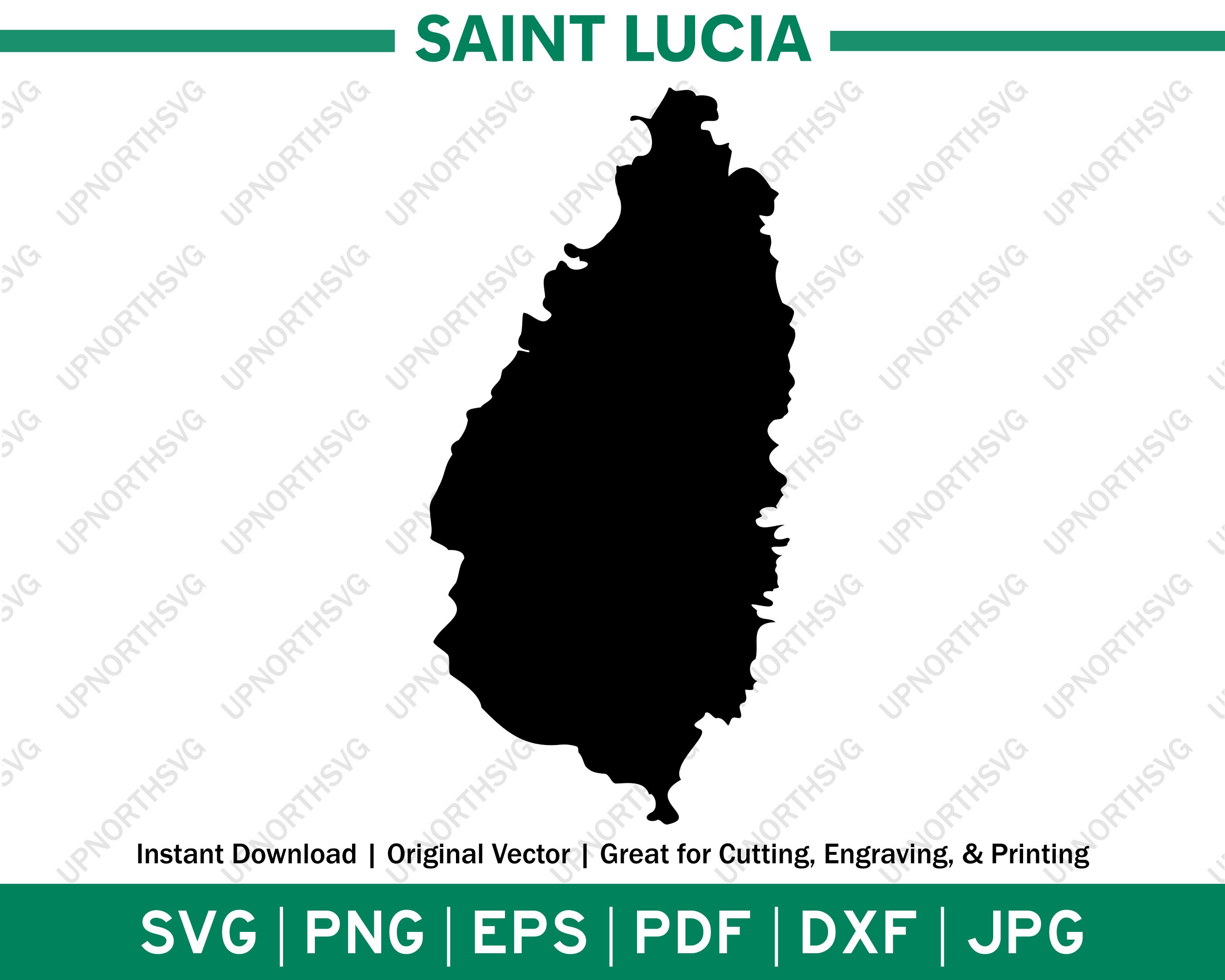 Saint Lucia Island Silhouette Map | Caribbean Island SVG Vector Graphic ...