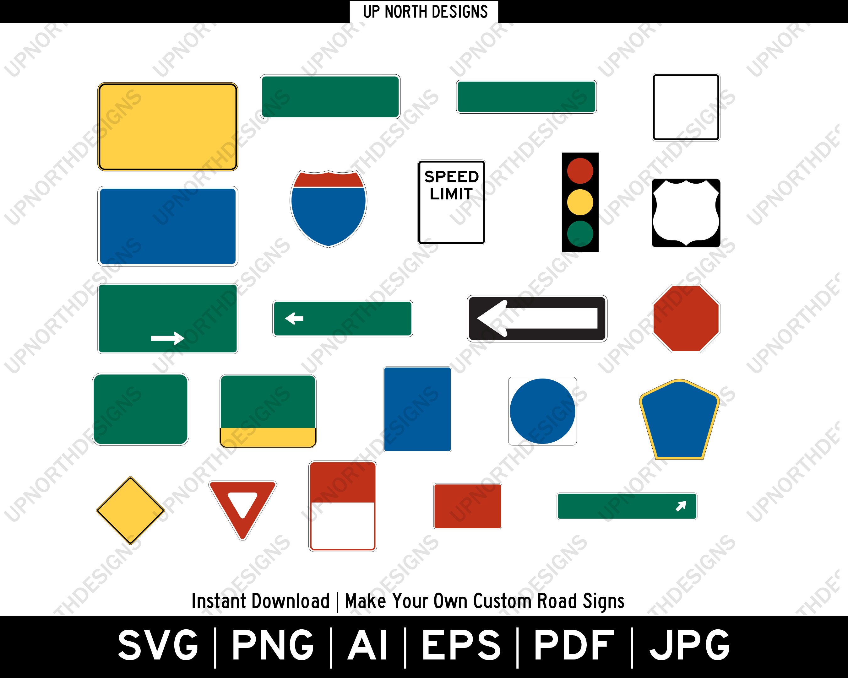 Blank Roadway Sign Set Highway Interstate Signage School, Birthday ...