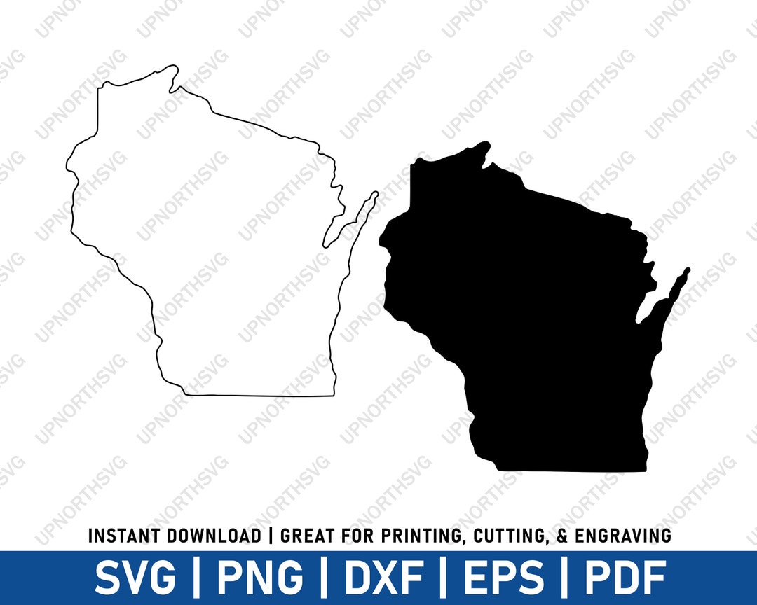 Wisconsin Outline & Silhouette Shape SVG File | Simple WI Vector Map ...