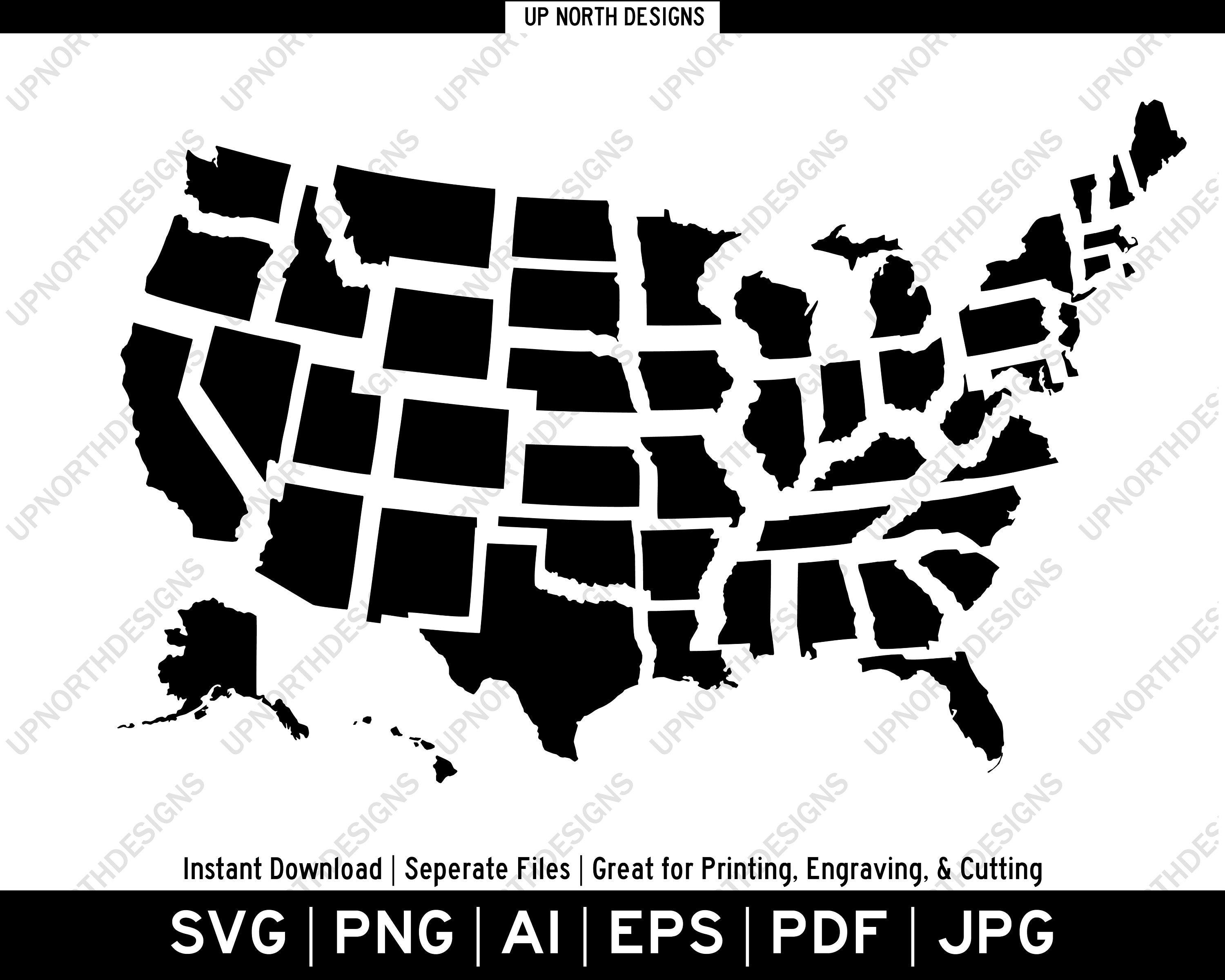 Simple State Silhouettes 50 Individual Shapes | United States of ...