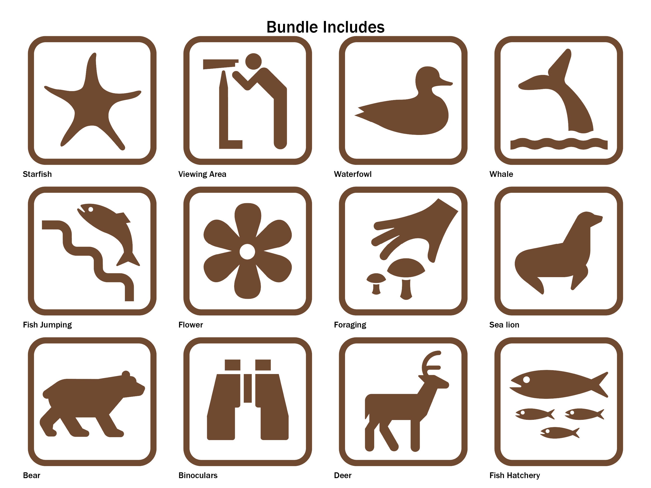 National Park Wildlife Symbols Brown SVG Bundle, Bear, Fish, Whale ...