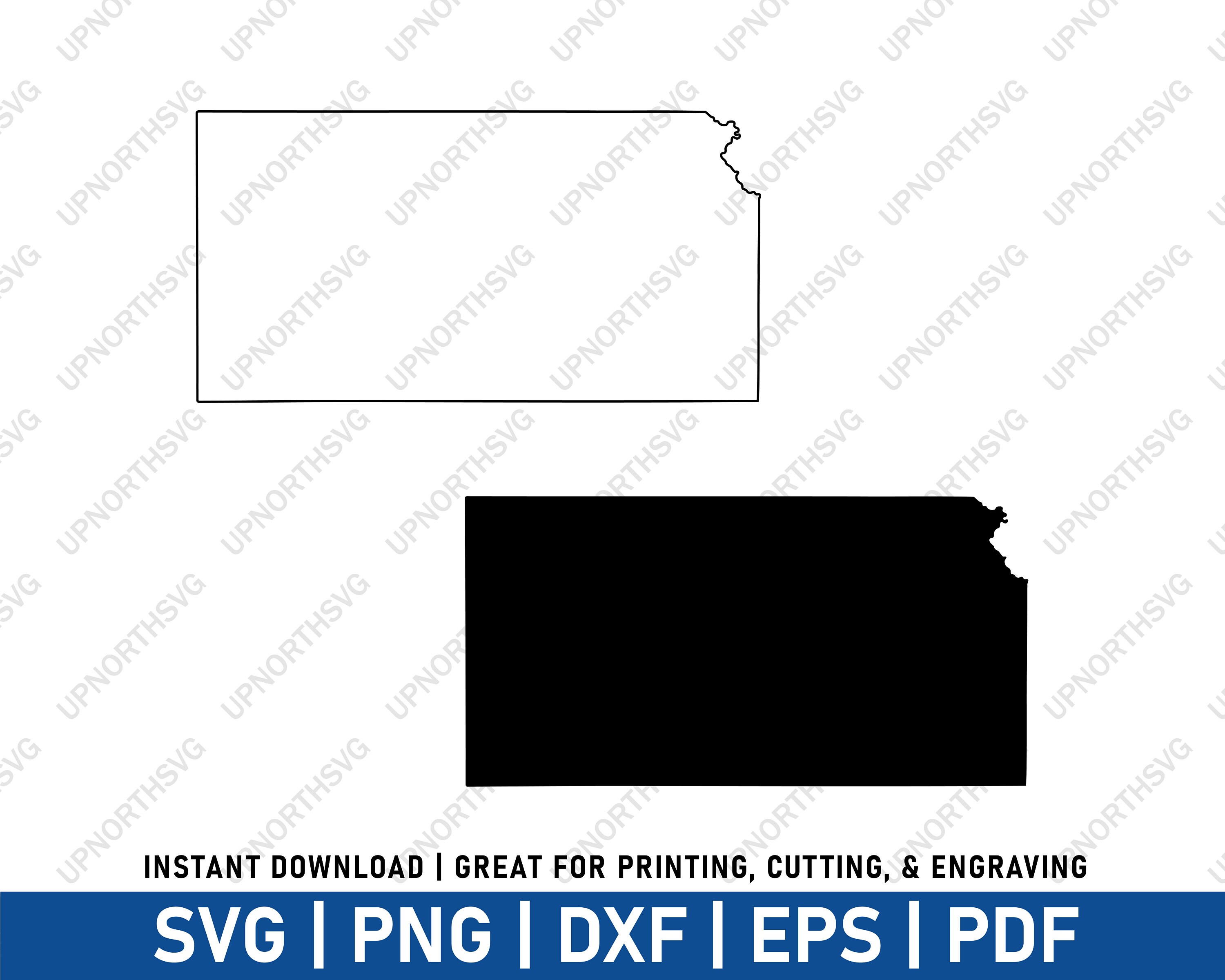 Kansas Outline & Silhouette Shape SVG File Simple MA Vector Map USA ...