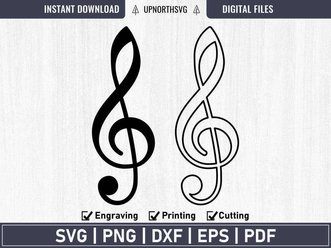 Treble Clef SVG | Musical Note Outline SVG | Music Notation Design ...