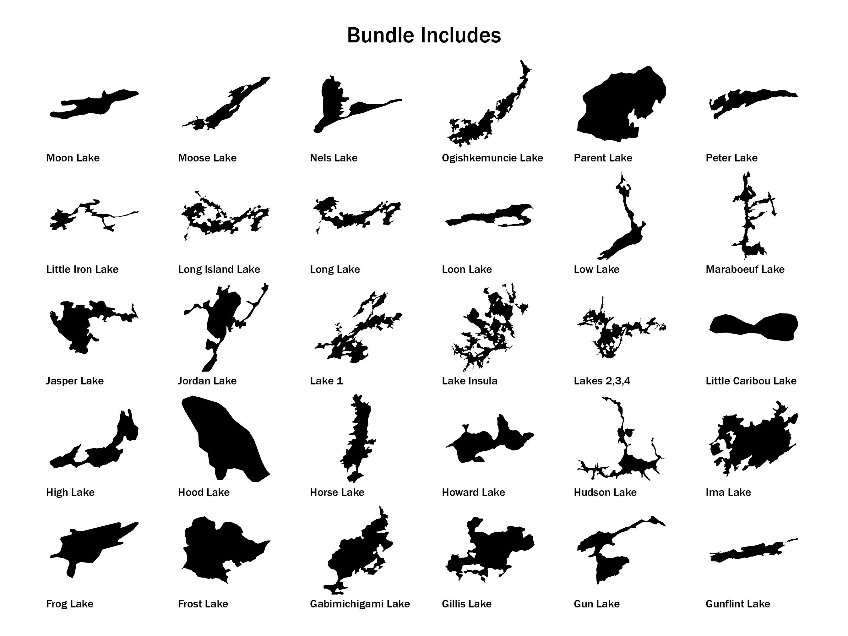 Boundary Waters Canoe Area Lake Silhouette Map Bundle Vector Graphic ...