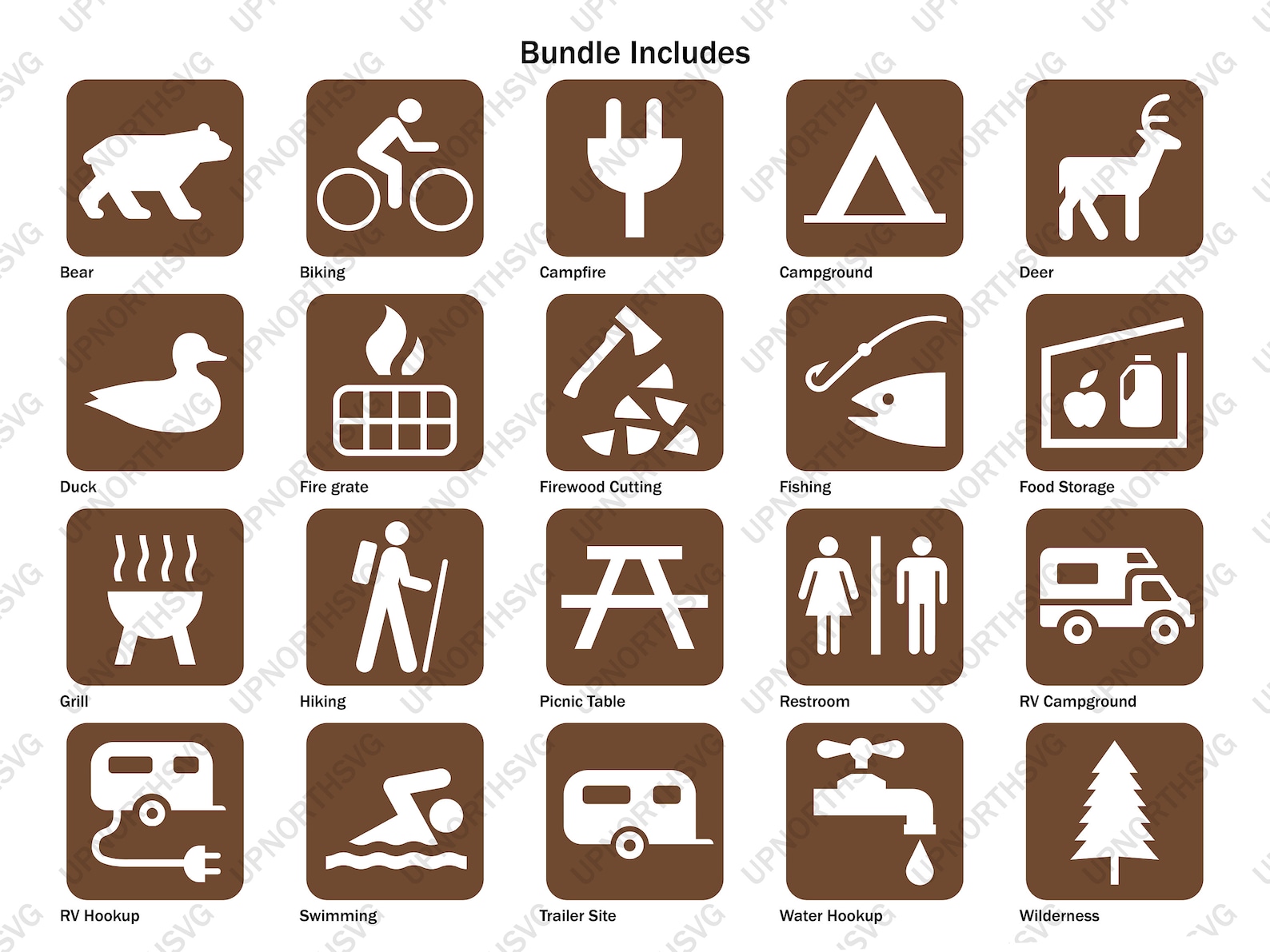 Camping Symbols Brown SVG Bundle, Tent, RV, Campfire, Grill, Airstream ...